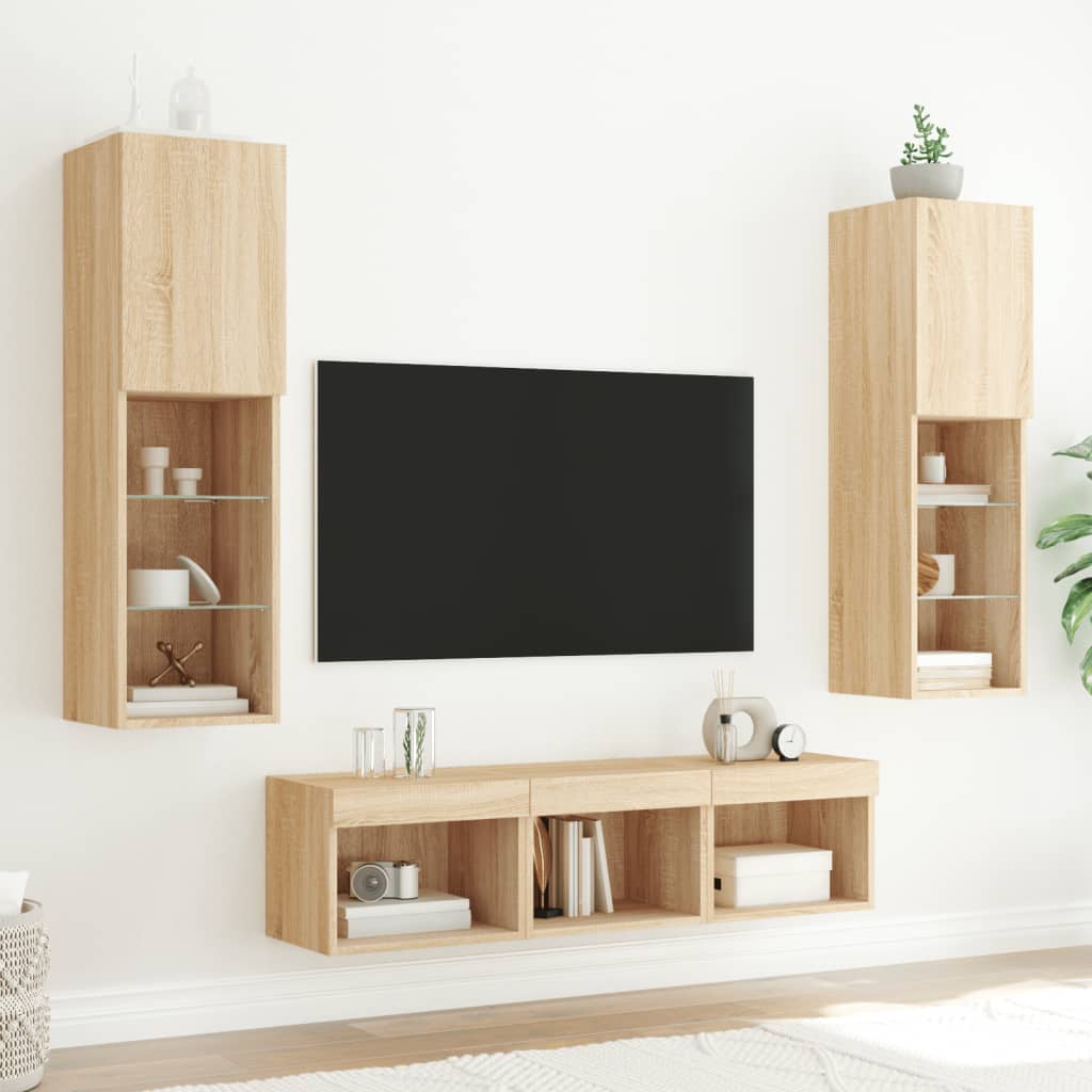 Set Mobilier living, Zakito Europe, Lemn/Sticla, Iluminare LED RGB ...