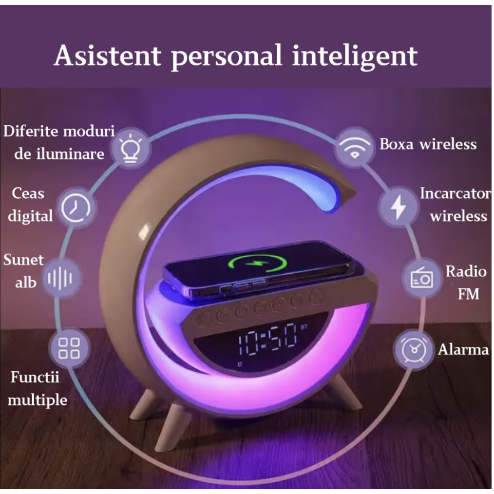 Incarcator Rapid Wireless 15W 4 in 1 WaltStore cu Ceas, Speaker, Lampa ...