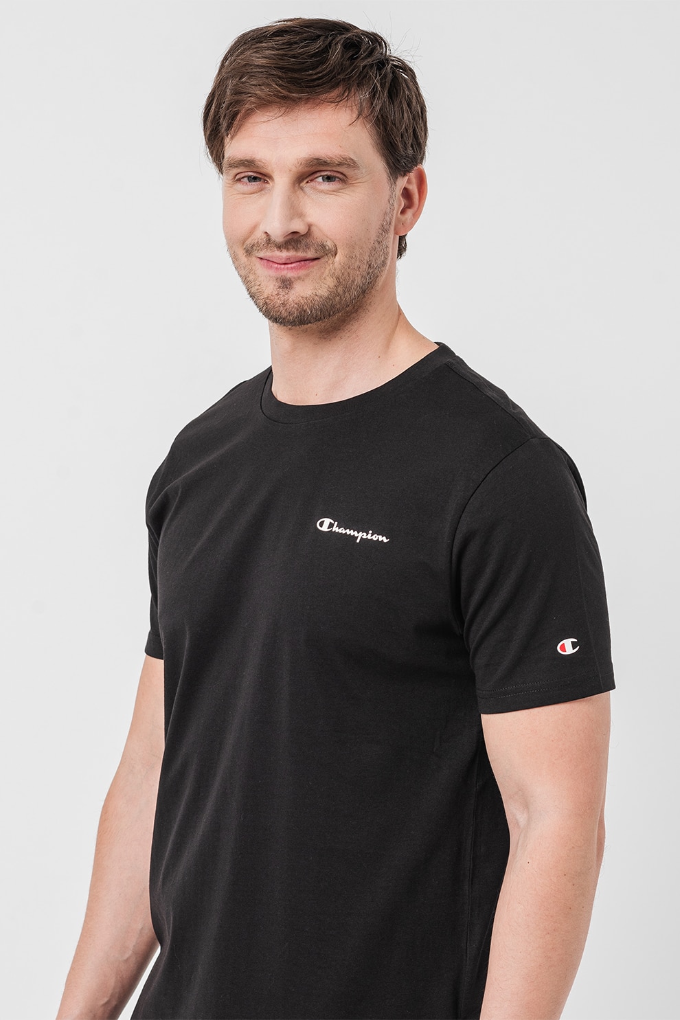 Champion, Tricou din bumbac cu detalii logo Basic, Negru, S - eMAG.ro