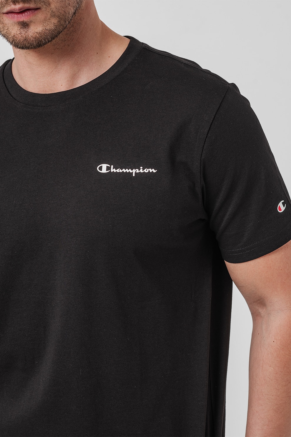 Champion, Tricou din bumbac cu detalii logo Basic, Negru, S - eMAG.ro