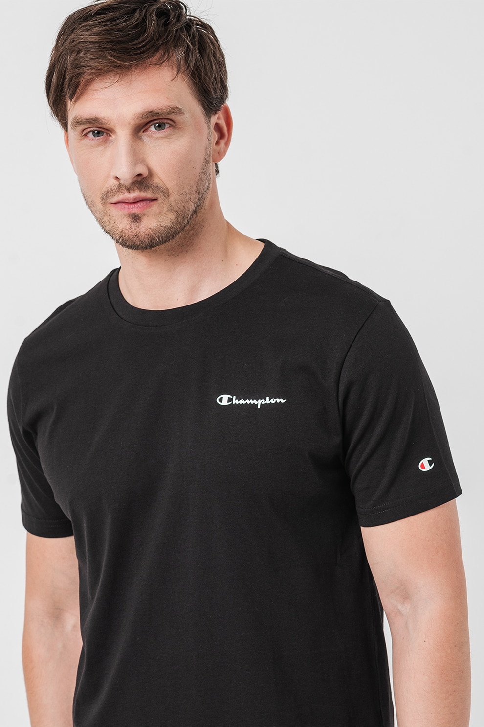 Champion, Tricou din bumbac cu detalii logo Basic, Negru, S - eMAG.ro