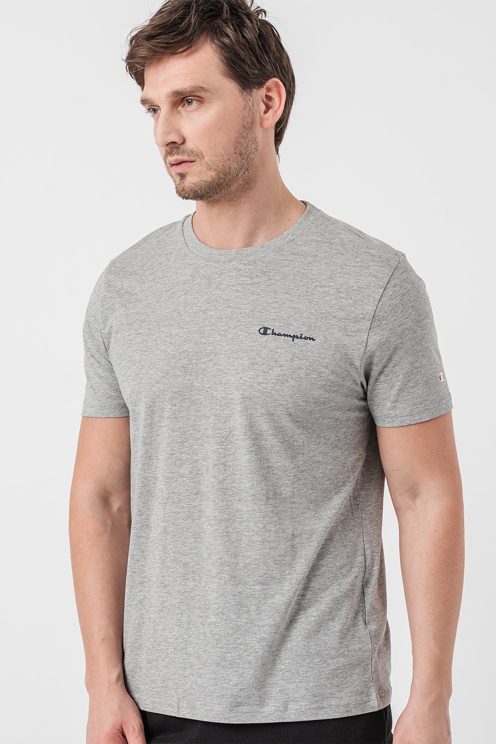 Champion, Tricou din bumbac cu detalii logo Basic, Gri melange, L - eMAG.ro