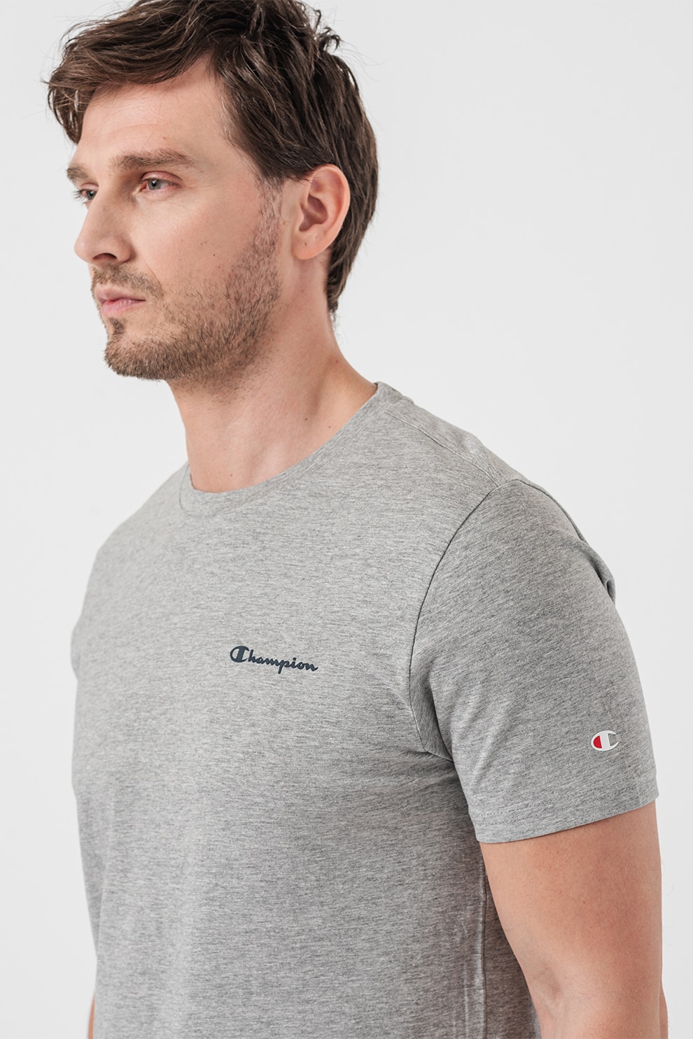 Champion, Tricou din bumbac cu detalii logo Basic, Gri melange, L - eMAG.ro