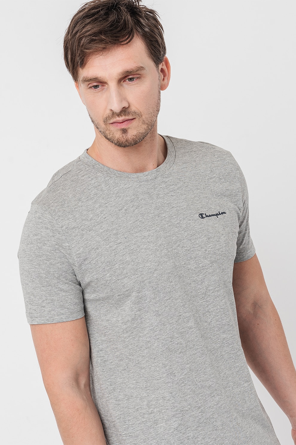 Champion, Tricou din bumbac cu detalii logo Basic, Gri melange, L - eMAG.ro
