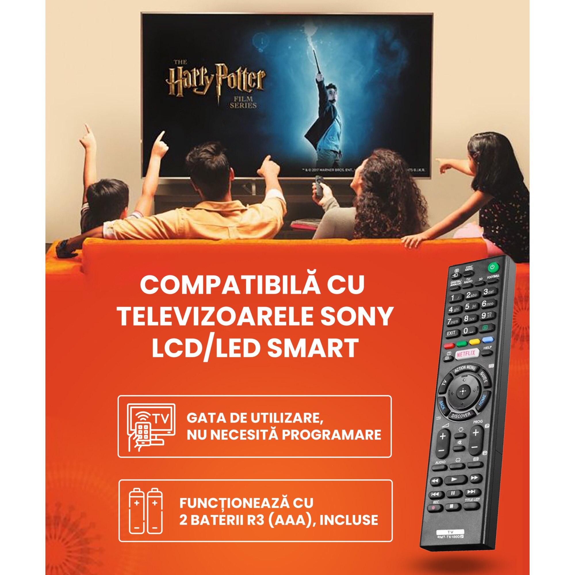 Telecomanda Universala, Compatibila Sony, RMT-TX100D, LCD, LED, Smart ...
