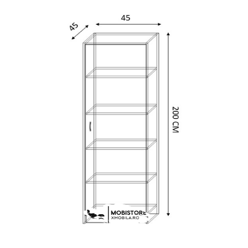 Dulap cu o Usa si 4 Polite, 200X45X45 cm, Culoare Alb din Pal de 18mm ...