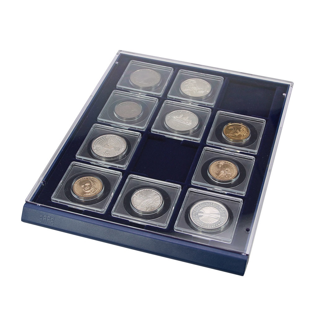 Cutie acrilica pentru monede, Safe Albums, insertie de catifea albastra ...
