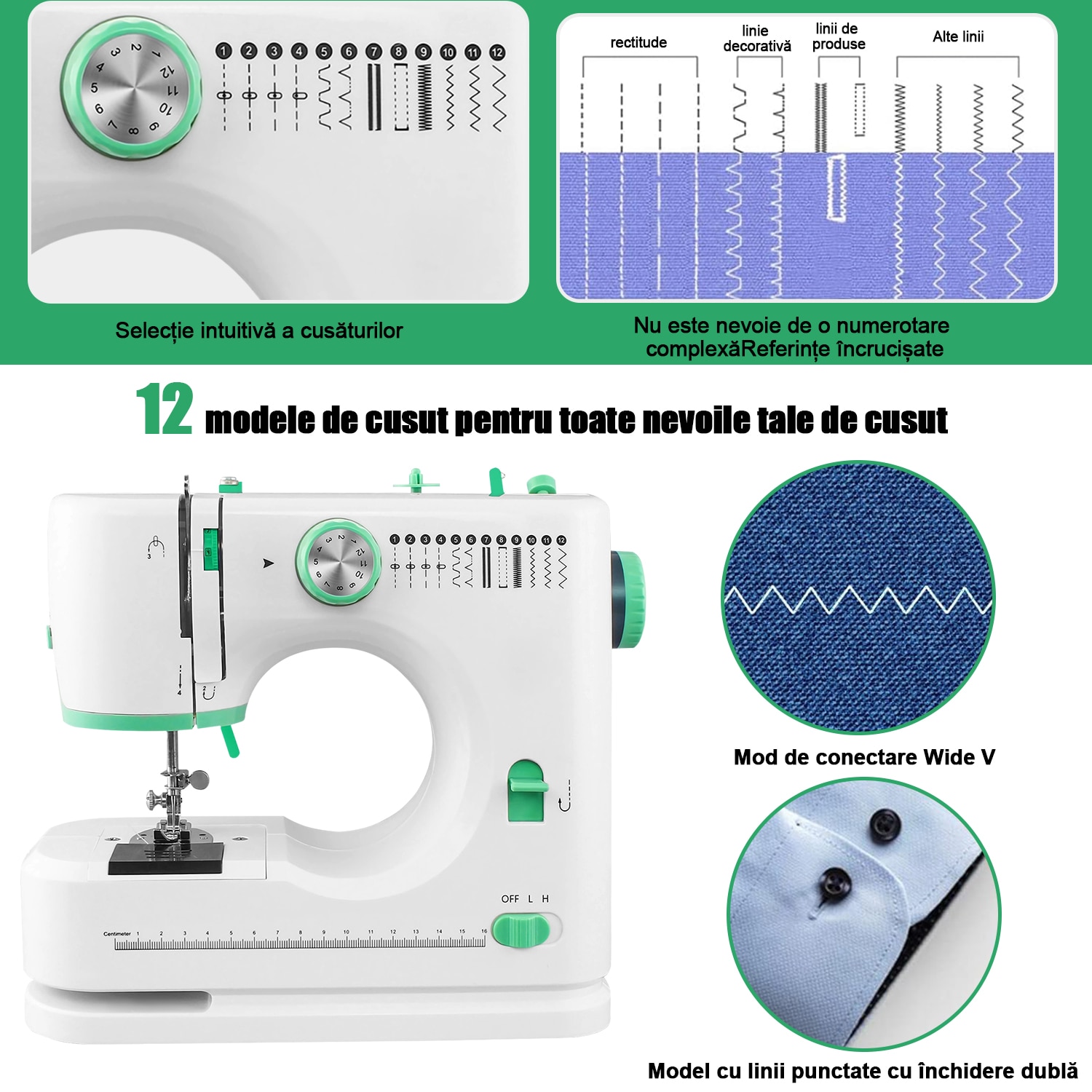 Masina de cusut, Xinxu, Filet automat, Cu cusatura inversa si 12 ...