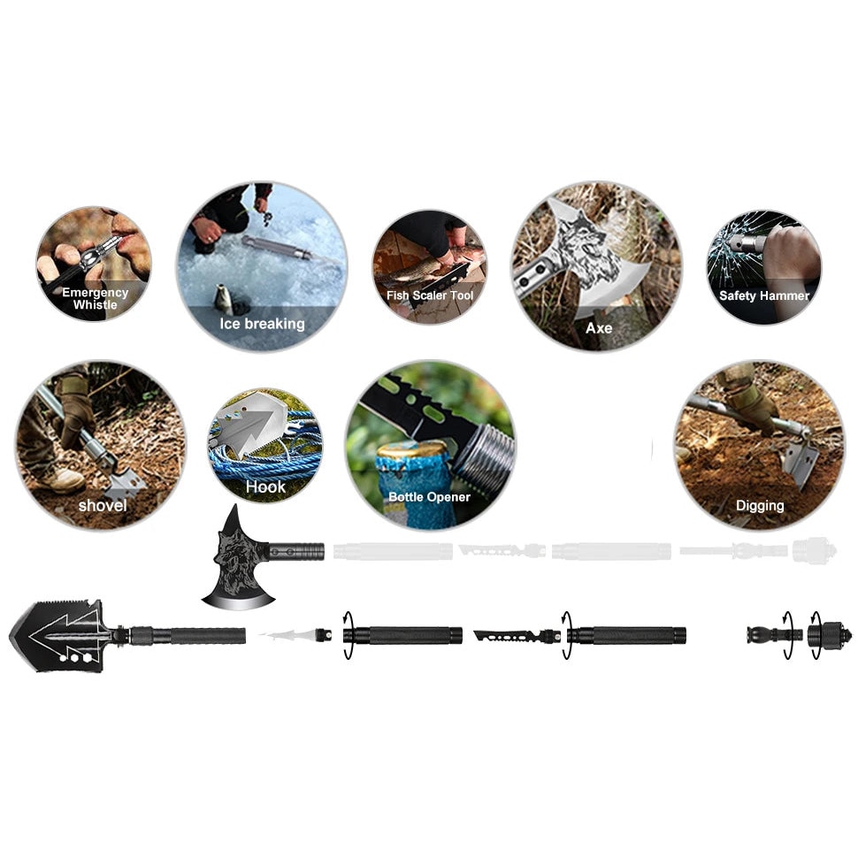 Set, lopata pliabila, topor, portabil, unelte multifunctionale, negru ...