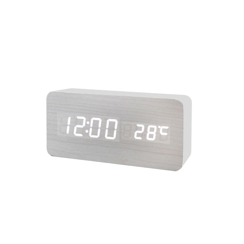 Ceas LED de masa sau birou din lemn, Termometru, Alarma, Afisaj 12/24h ...