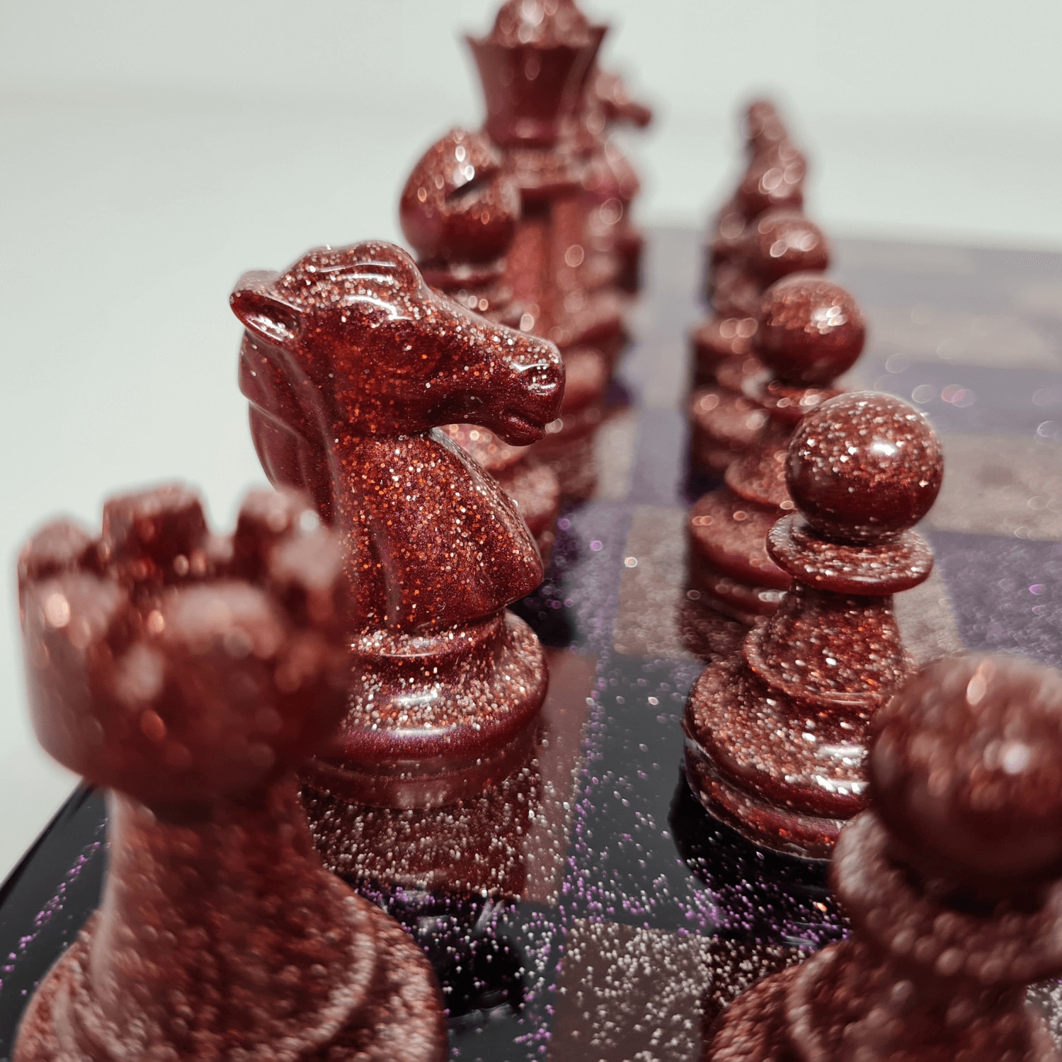 Tabla de Sah Magnetica Handmade din Rasina Epoxidica cu Sclipici ...