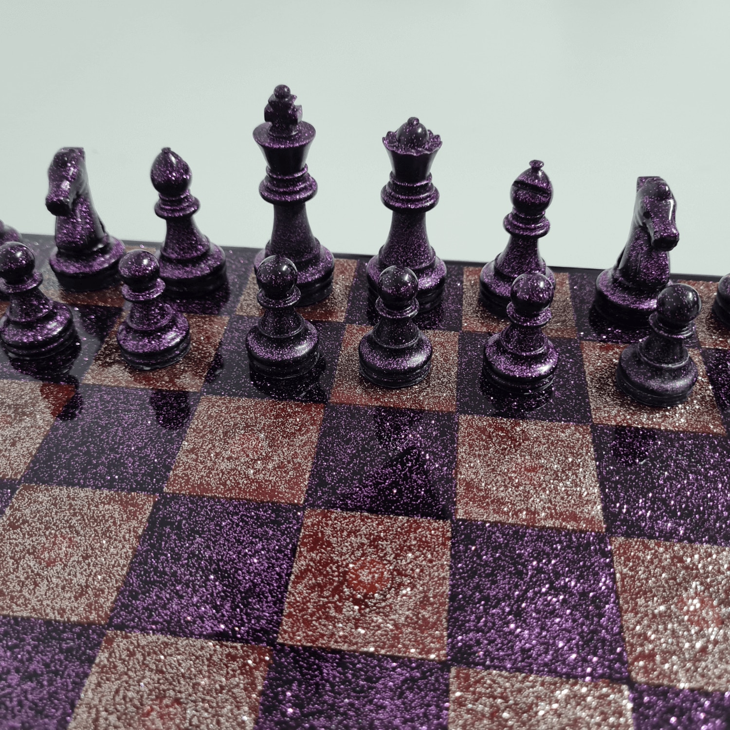 Tabla de Sah Magnetica Handmade din Rasina Epoxidica cu Sclipici ...