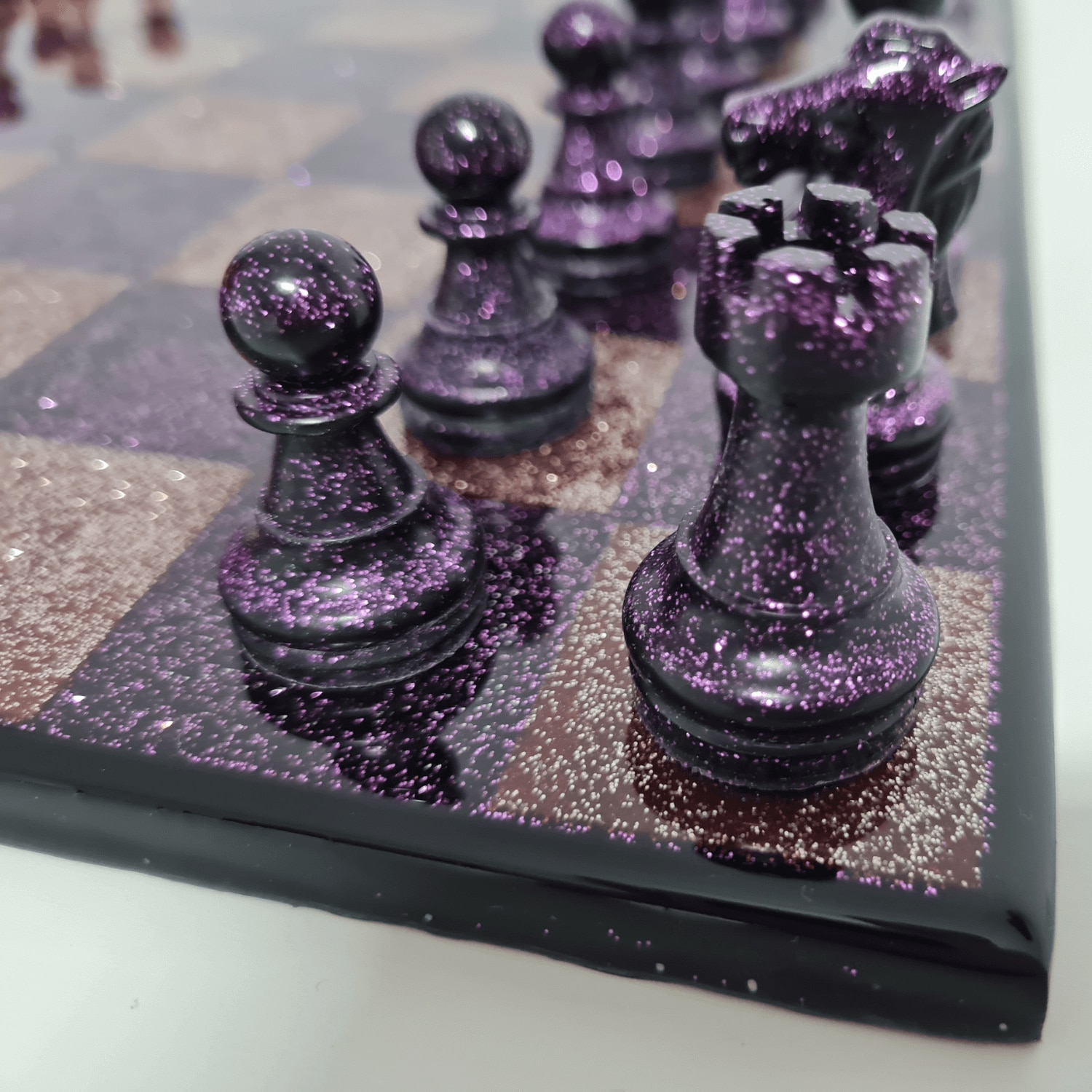 Tabla de Sah Magnetica Handmade din Rasina Epoxidica cu Sclipici ...