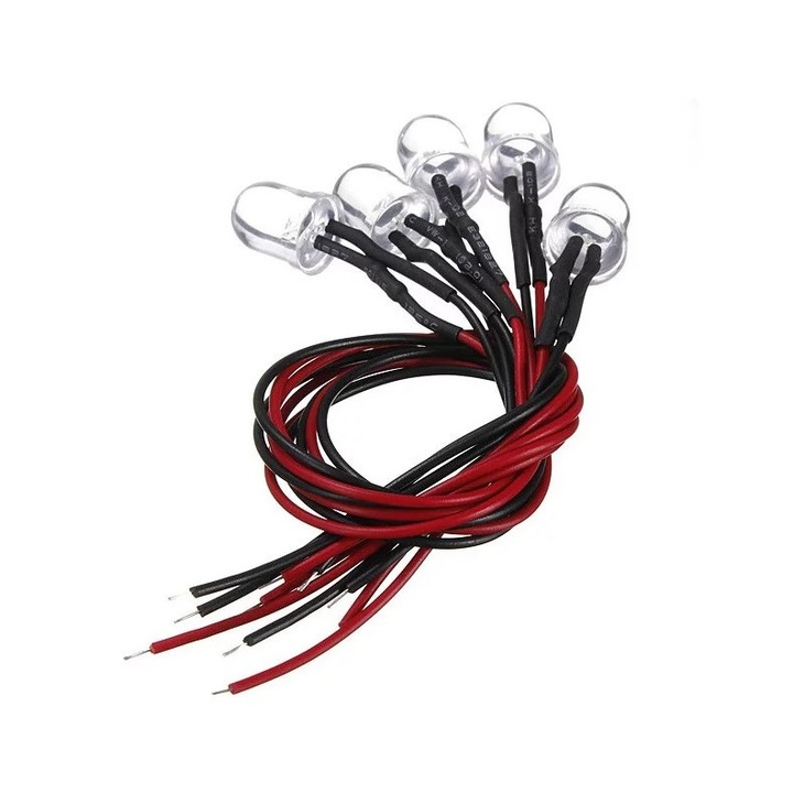 Dioda LED 9v - 12V 10mm, Rosu - Super Luminos cu 20cm Cablu si ...