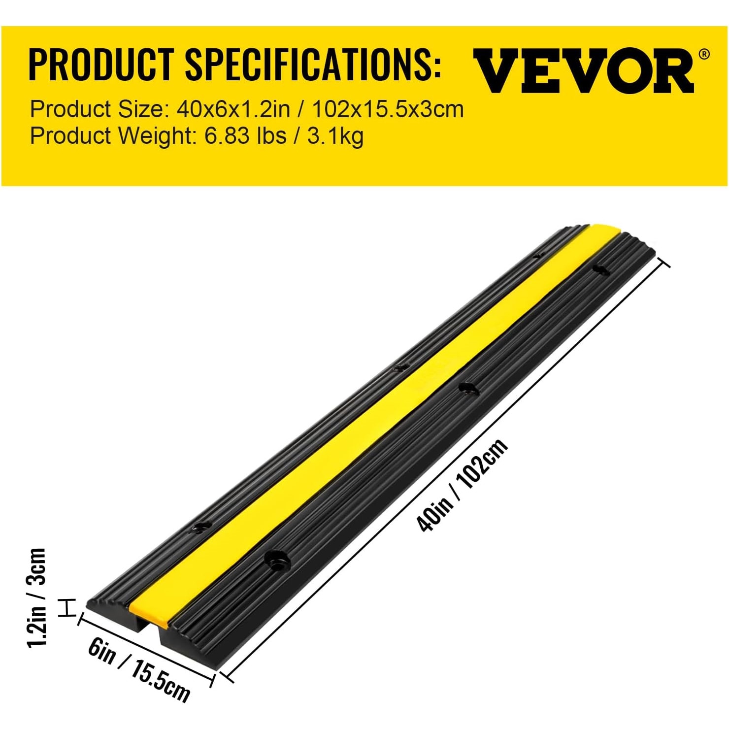 Set de 4 rampe de protectie cabluri, cu 1 canal, din cauciuc, 102 x 15 ...