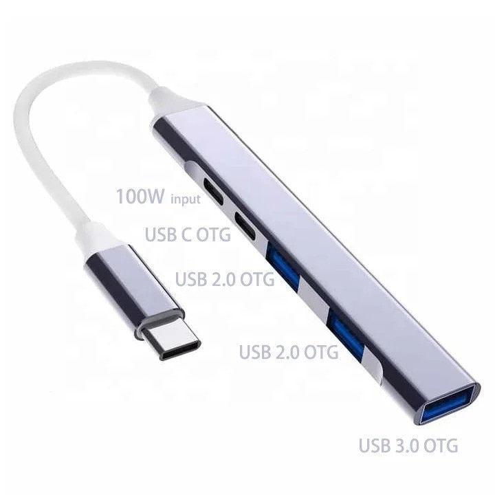 Hub USB conexiune tip C cu 5 porturi ( USB C PD 100W, USB C, 2XUSB 2.0 ...