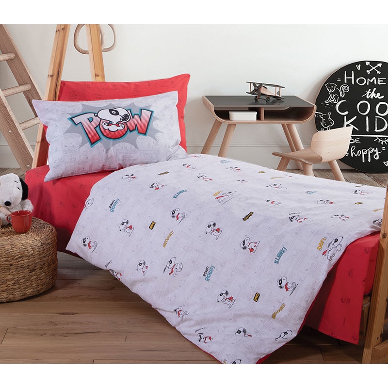 Set cearsaf, Nef-Nef, Bumbac, gri/rosu, 170x260 cm - eMAG.ro