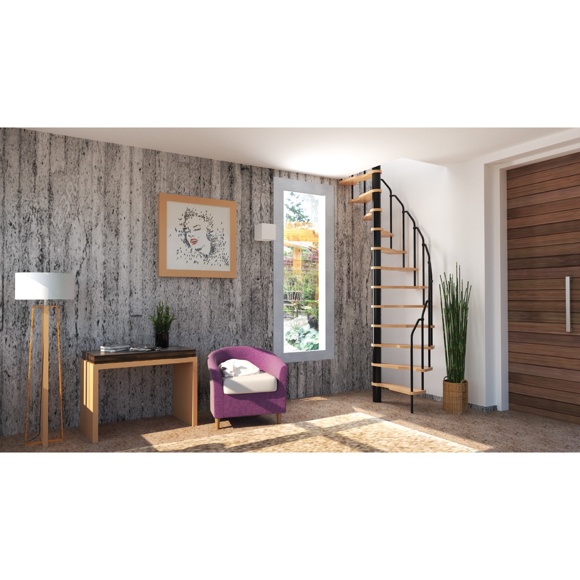 Scara de interior, semispirala, Jazz D140 cm, Lemn/Metal, diametrul 140 ...