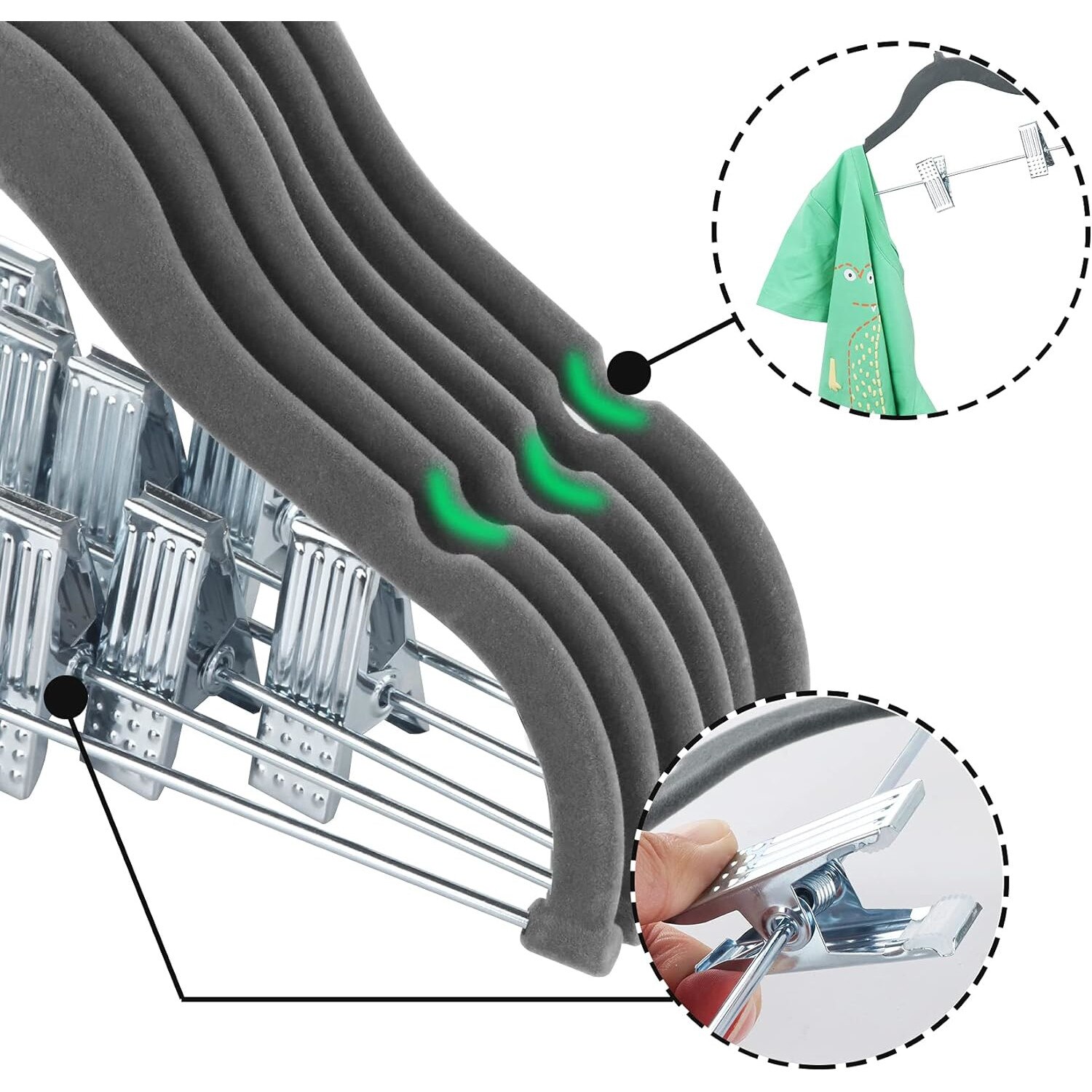 Set 8 umerase pentru haine de copii cu cleme, acoperite cu catifea ...