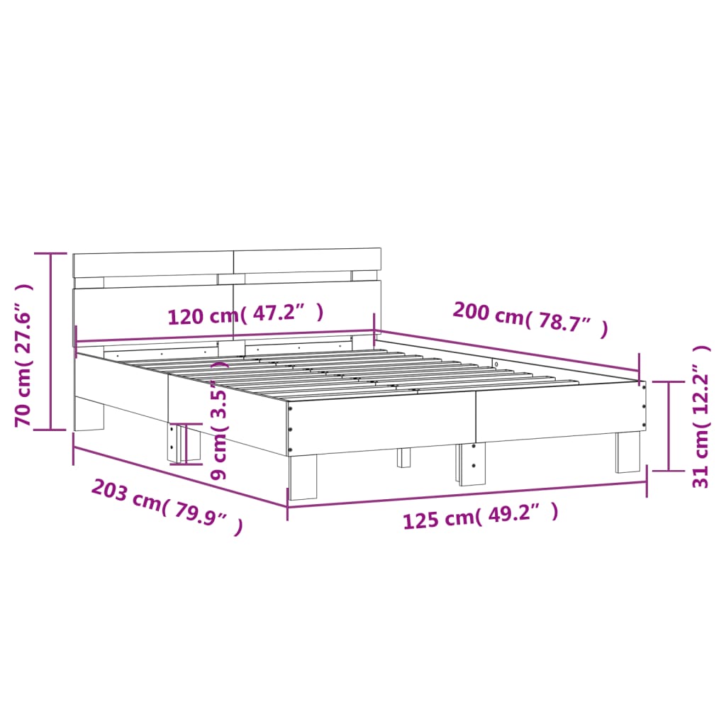 Cadru de pat cu tablie si LED vidaXL, negru, 120x200 cm, 15.7 kg ...