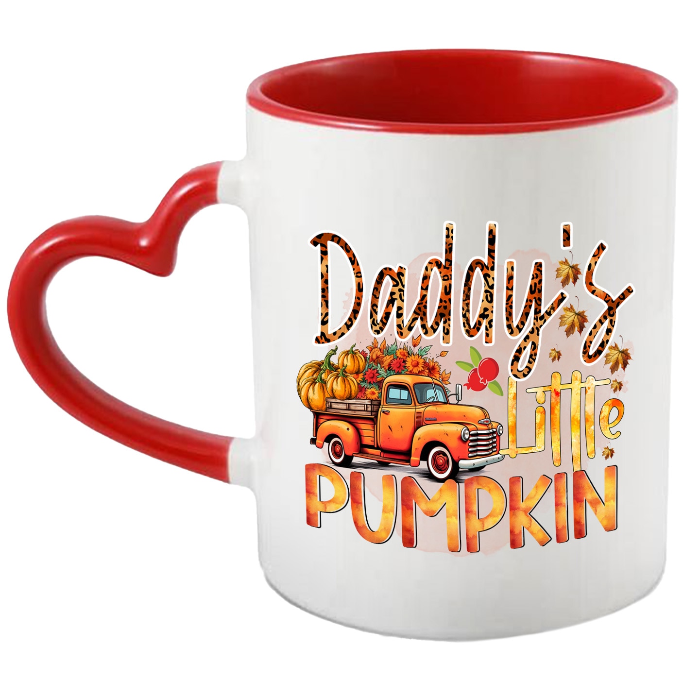 Cana cu o masina plina cu dovleci si flori cu mesajul "Daddy's little ...