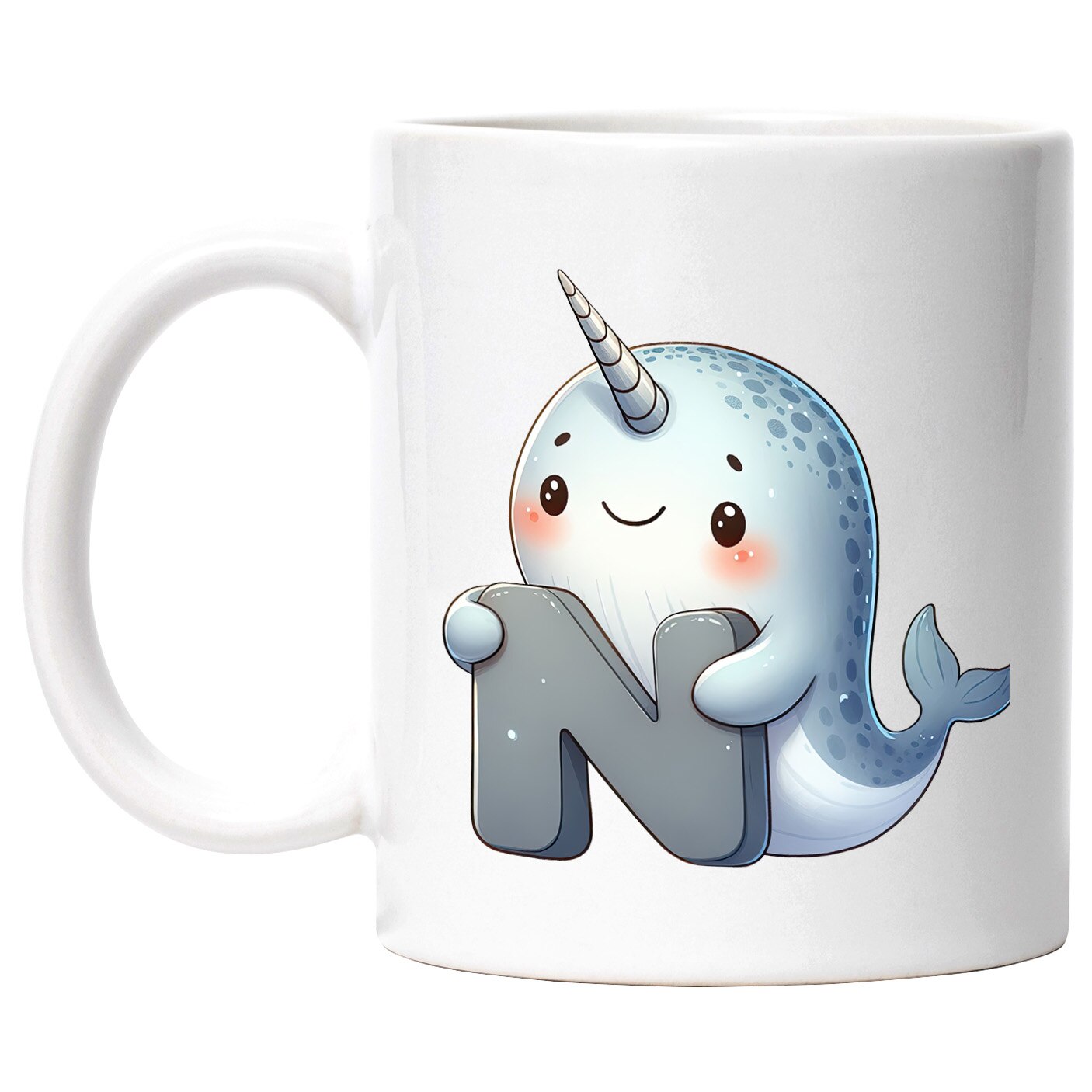 Cana cu balena cu corn (narval) cu litera "N", ilustratie, pentru copii ...
