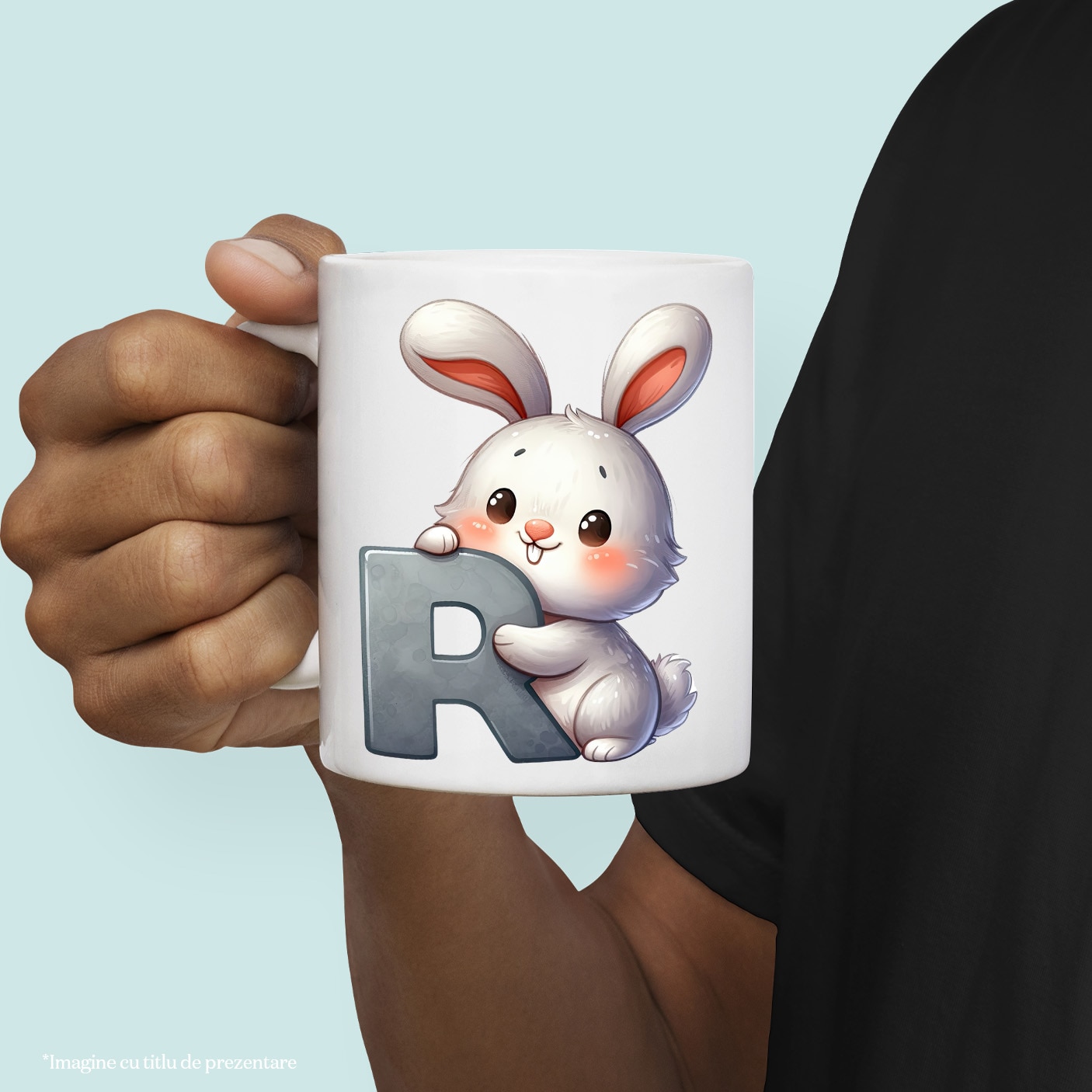 Cana cu un iepure cu litera "R", ilustratie, pentru copii, scoala, elev ...