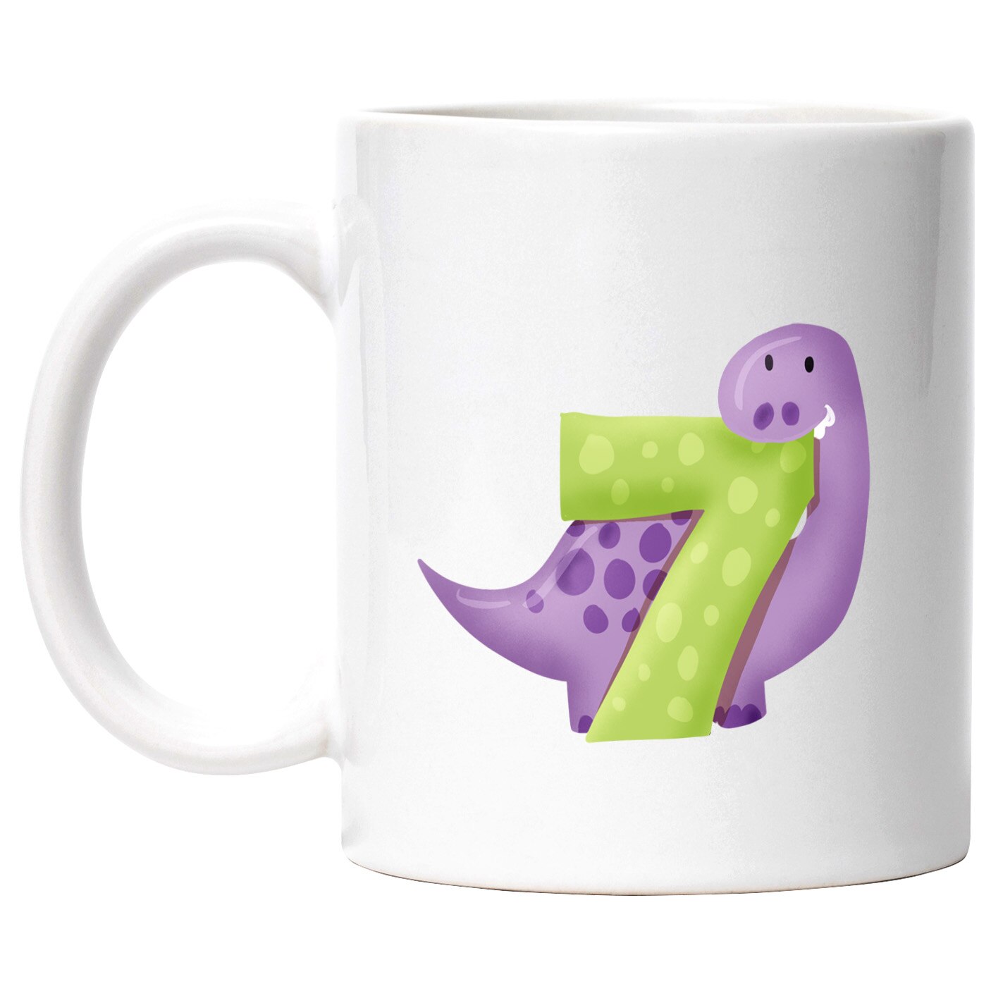 Cana cu un dinozaur mov cu cifra 7, ilustratie, pentru copii, scoala ...