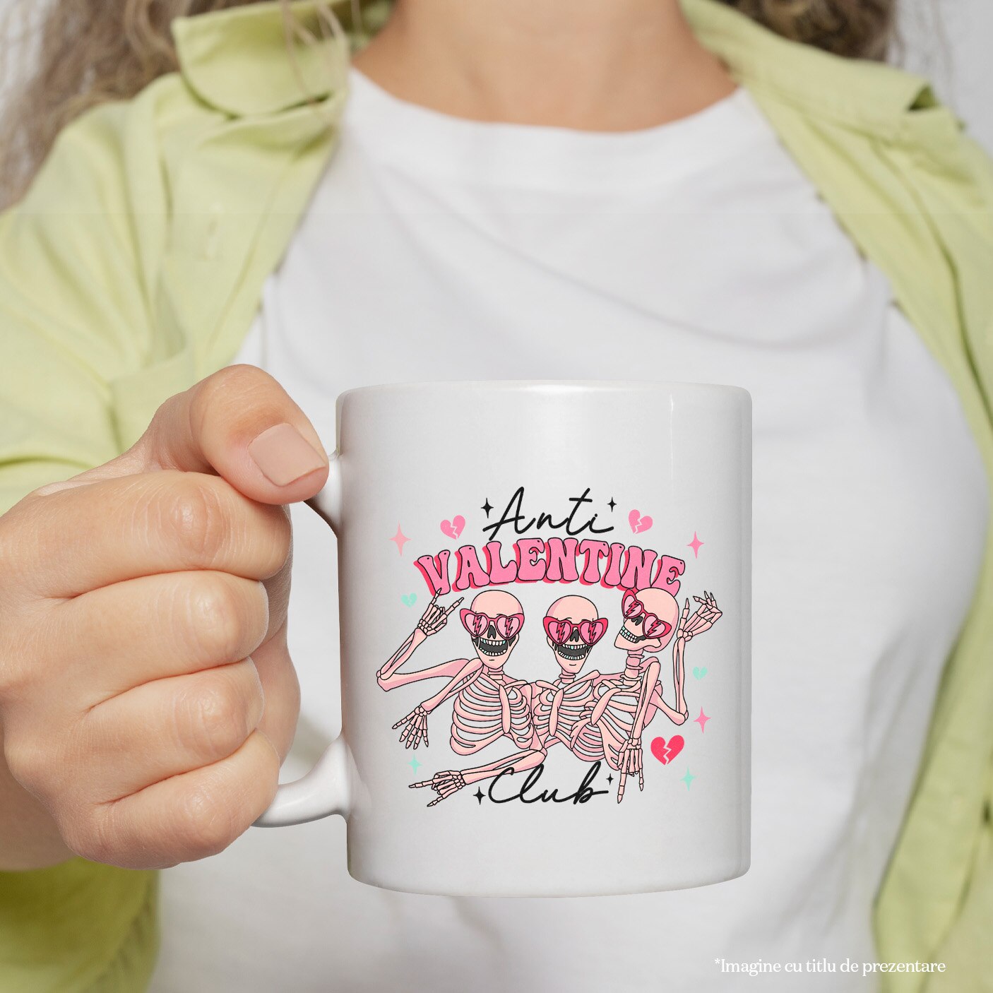 Cana cu scheleti care petrec cu mesajul "Anti Valentine Club ...