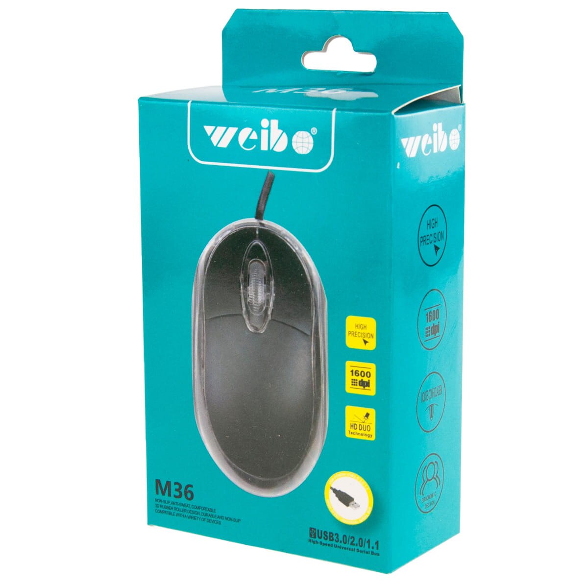 Mouse, Weibo, 1600 dpi, Negru - eMAG.ro