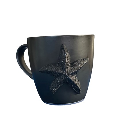 Cana ceramica stea de mare, handmade, lut polimeric, Negru, 350 ml ...
