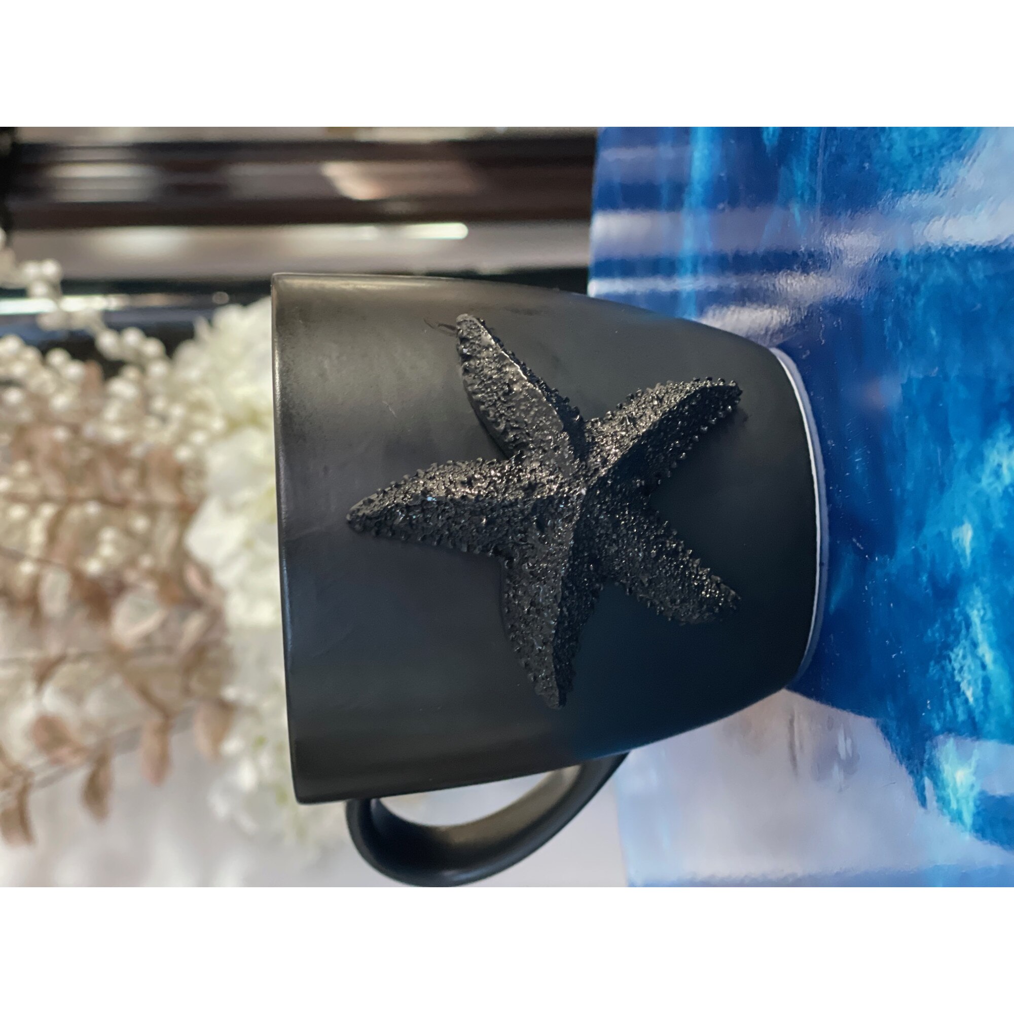 Cana ceramica stea de mare, handmade, lut polimeric, Negru, 350 ml ...