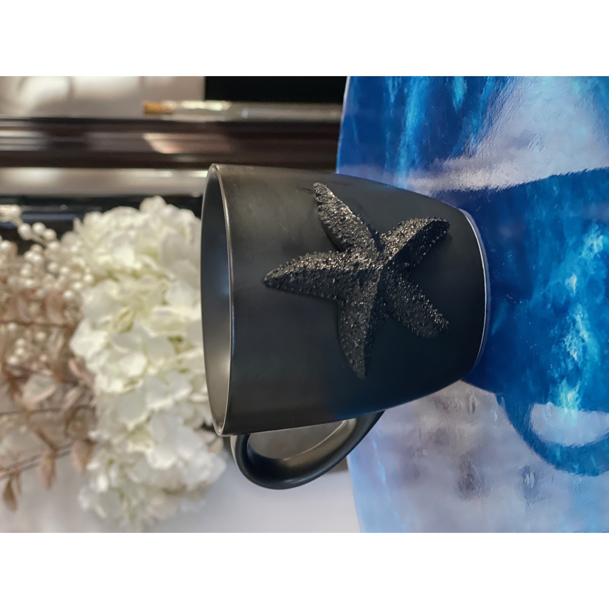 Cana ceramica stea de mare, handmade, lut polimeric, Negru, 350 ml ...