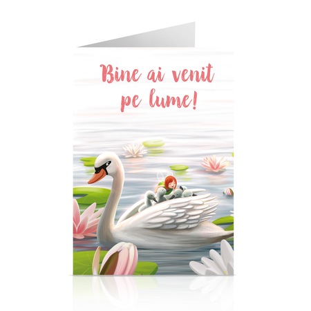 Felicitare - Bine ai venit pe lume! - Lebede, Multicolor, Cu mesaj, Hartie, 105 x 148 mm - eMAG.ro
