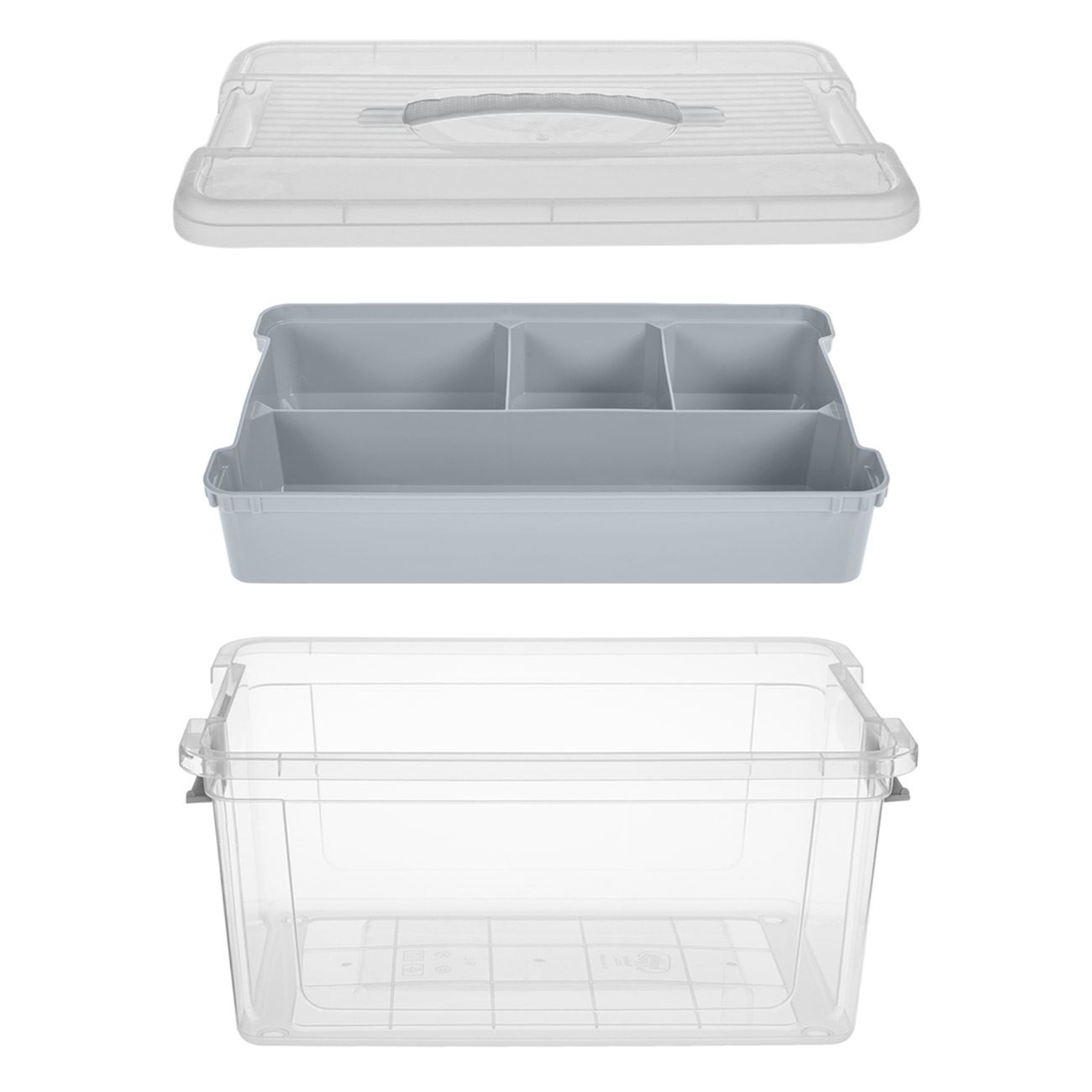 Cutie organizator transparenta cu raft gri cu compartimente Shopiens ...