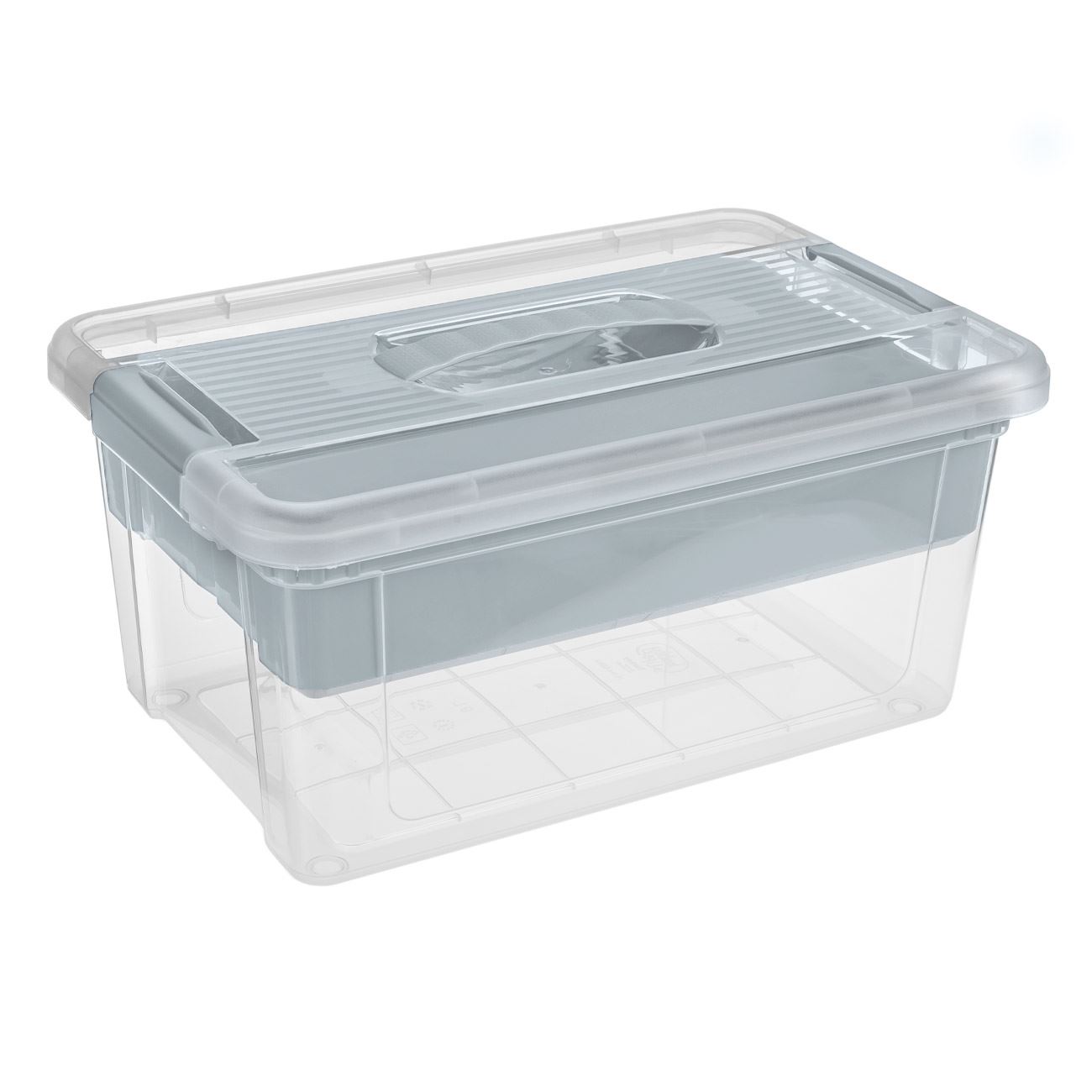 Cutie organizator transparenta cu raft gri cu compartimente Shopiens ...