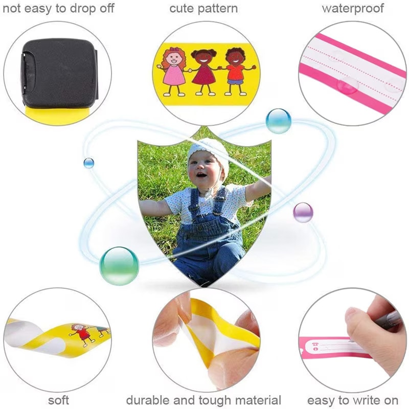 Set 12 bratari identificare copii, inscriptionabile, nume, numar ...