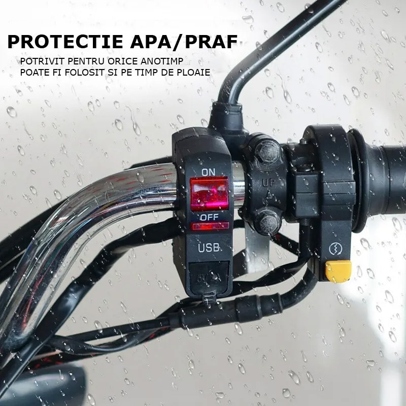 Buton/intrerupator On-Off moto, atv, scuter cu port USB, prindere ...