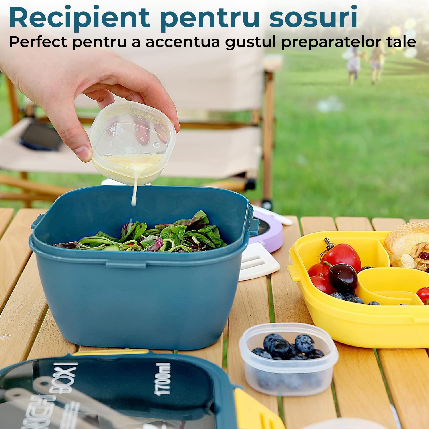 Cutie Alimentara Pranz, Bukate®, 1.7L, Recipient sos, Caserola cu 4 ...