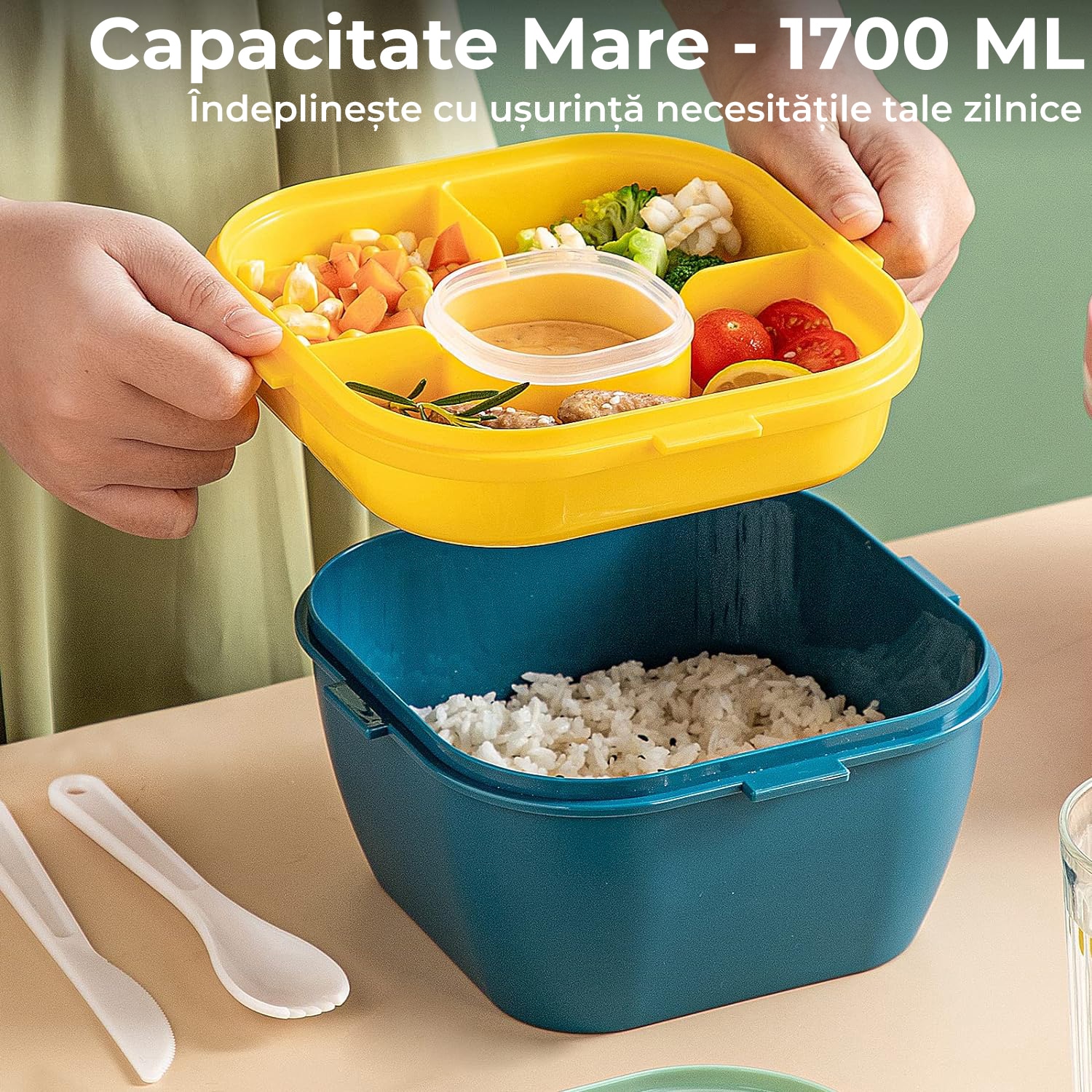 Cutie Alimentara Pranz, Bukate®, 1.7L, Recipient sos, Caserola cu 4 ...