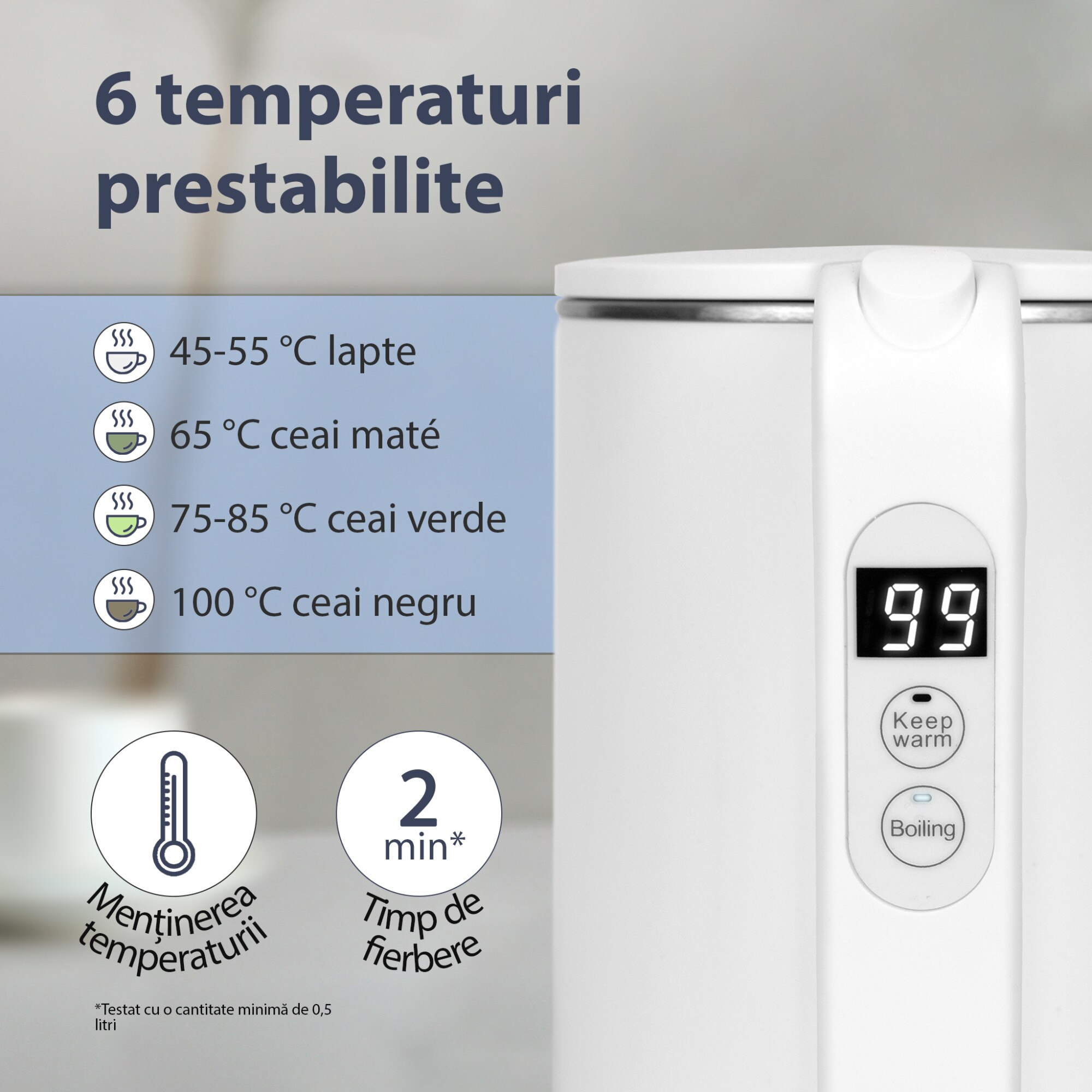 Fierbator Electric Din Inox Noaton K3W Pro, Capacitate 1, 7L, Reglarea ...
