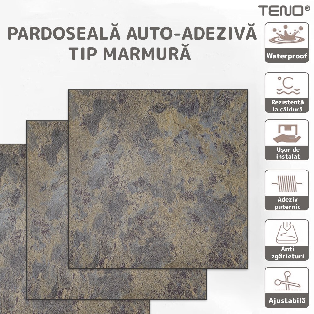 Set 50 Placi de Pardoseala Marmura Autoadeziva Mica Teno®, suprafata ...