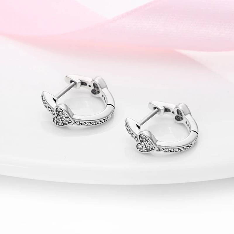 Cercei Pandora rotunzi tip Pavé cu Inima din Argint 925 si Zirconiu ...