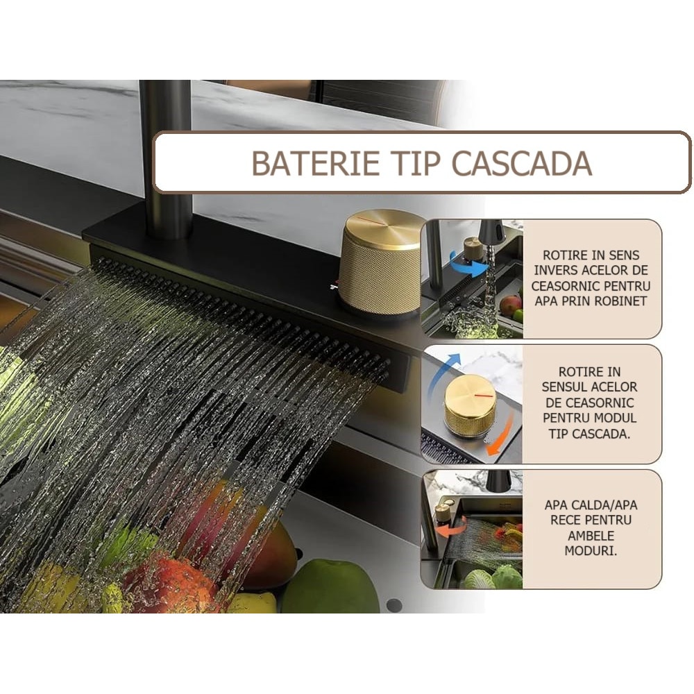 Chiuveta Bucatarie Multifunctionala, Otel, Negru, 75 cm - eMAG.ro