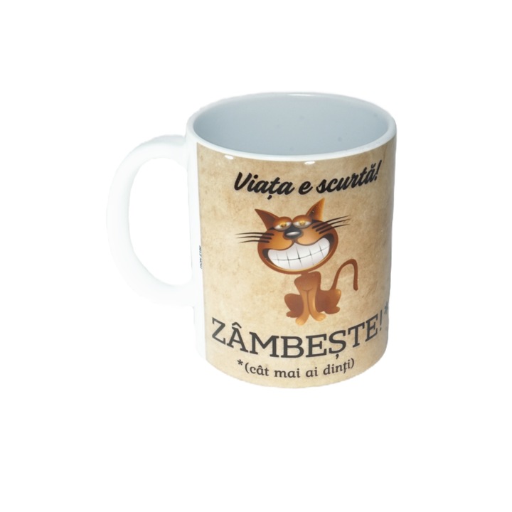 Cana ceramica „Viata e scurta! Zambeste! (cat mai ai dinti) 330 ml ...