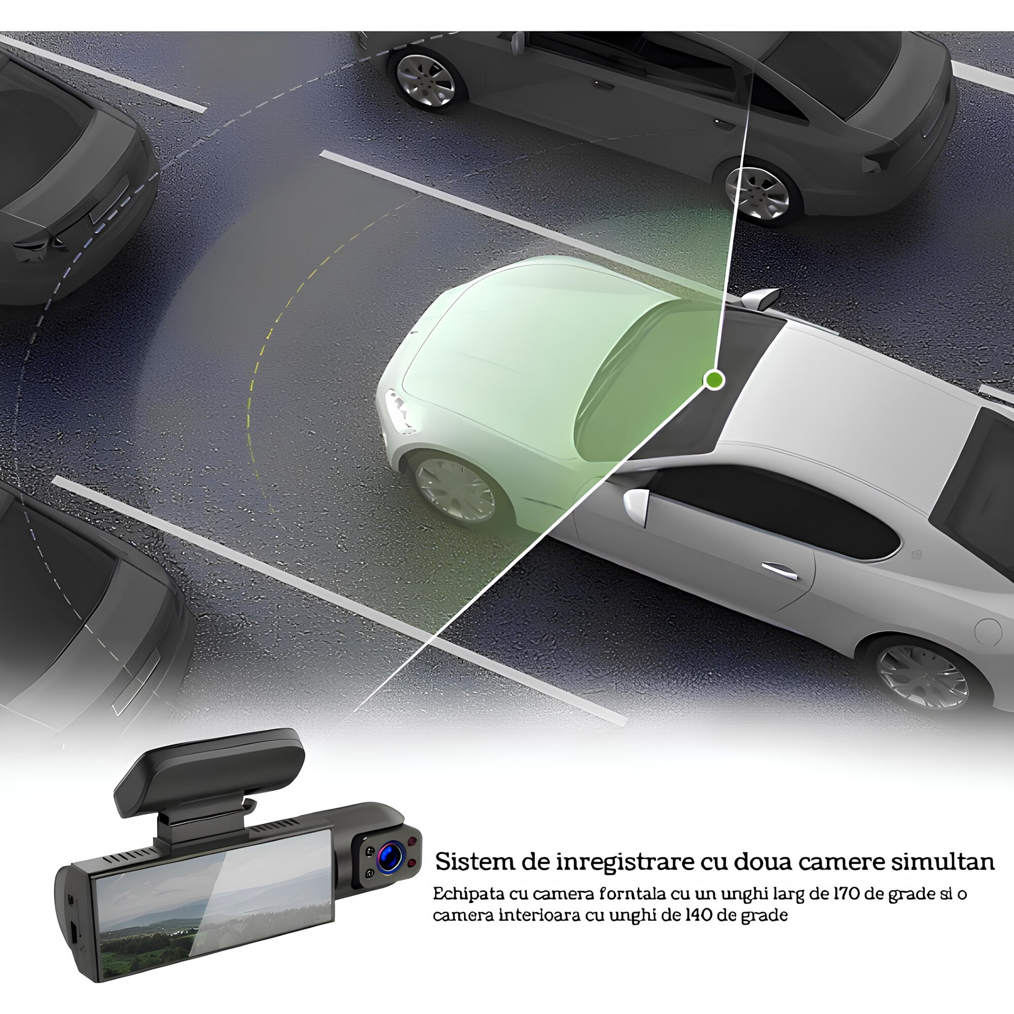 Camera auto de bord cu DVR, ecran IPS de 3.16 inch cu touchscreen, G ...