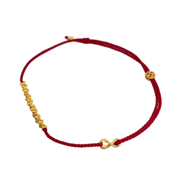 Bratara dama, Textil, Reglabila/Aur, Rosu/Auriu - eMAG.ro