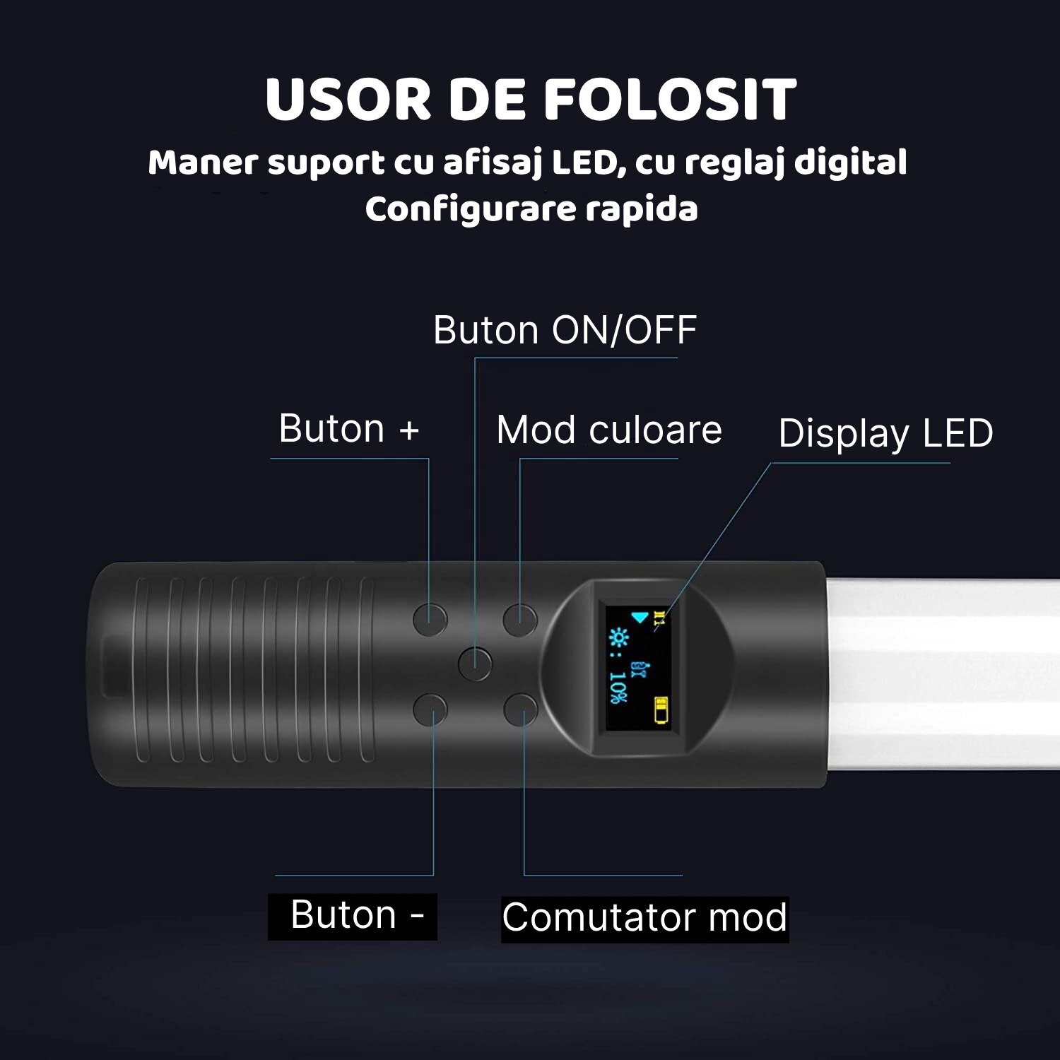 Lampa LED RGB Youndra®, tip bagheta, pentru studio, foto, video, 20W ...