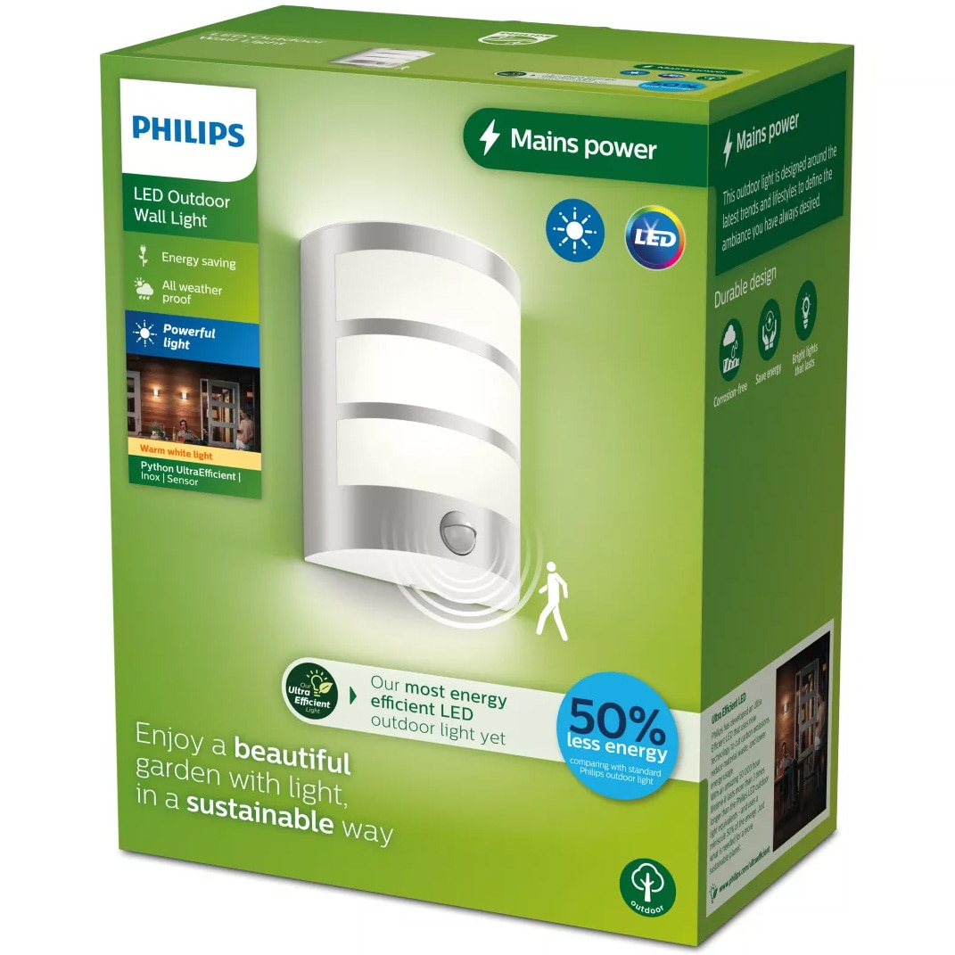 LED аплик за външна употреба Philips Python, Със сензор за движение, 3 ...