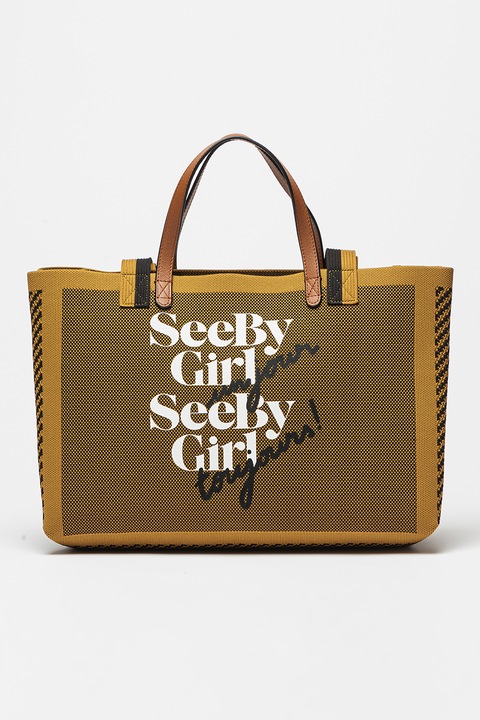 See by Chloé, Geanta shopper cu manere din piele, Verde masliniu - eMAG.ro